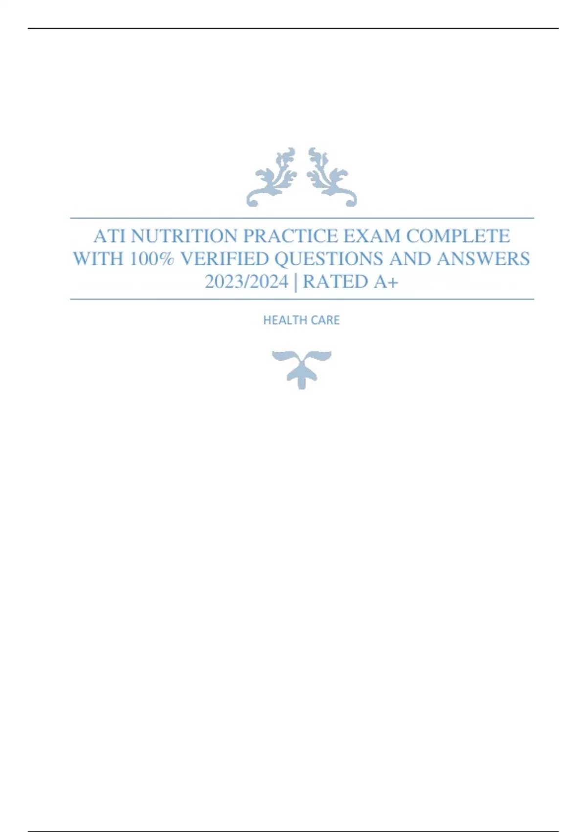ATI NUTRITION PRACTICE EXAM COMPLETE WITH 100% VERIFIED QUESTIONS AND ...