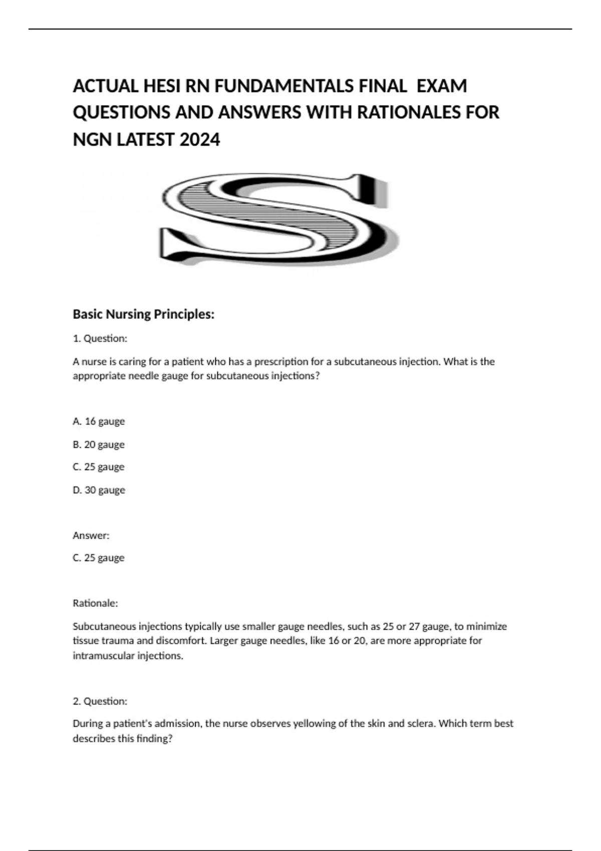 ACTUAL HESI RN FUNDAMENTALS FINAL EXAM QUESTIONS AND ANSWERS WITH ...