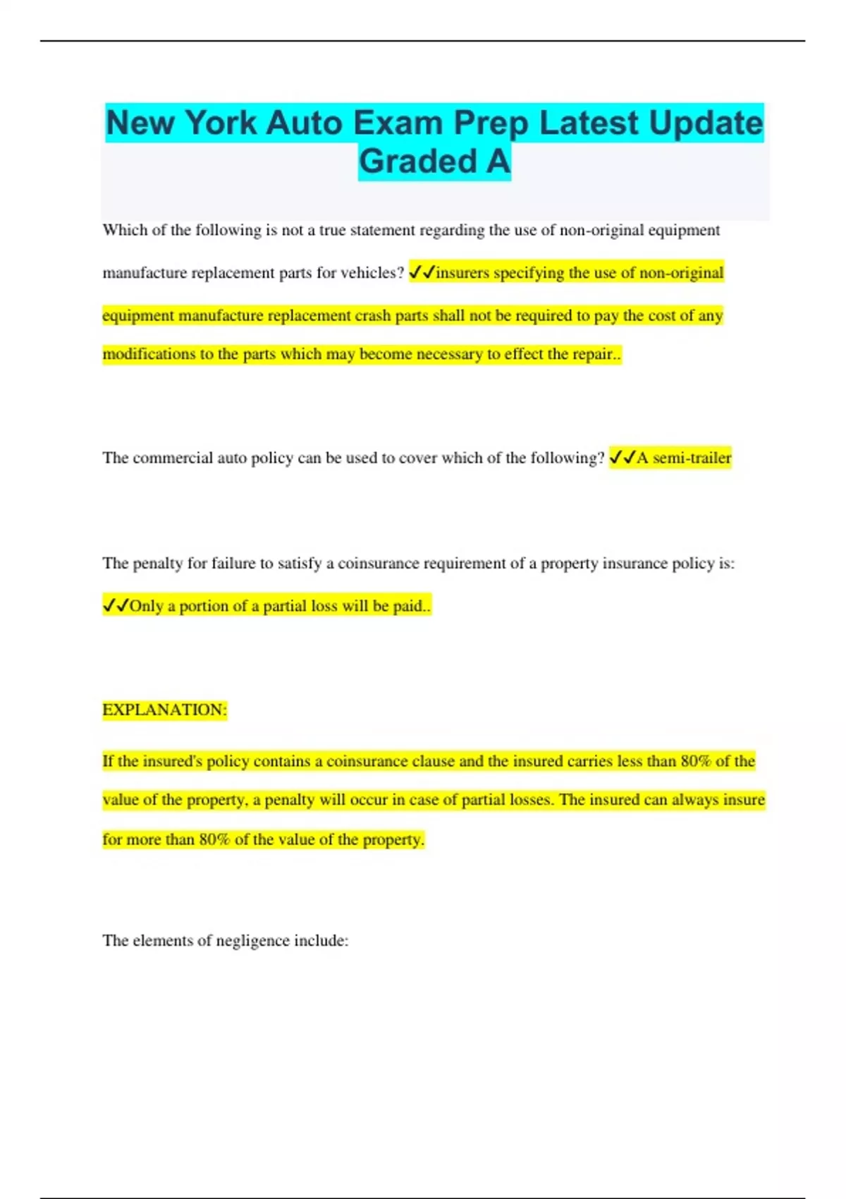 New York Auto Exam Prep Latest Update Graded A - New York Auto - Stuvia US