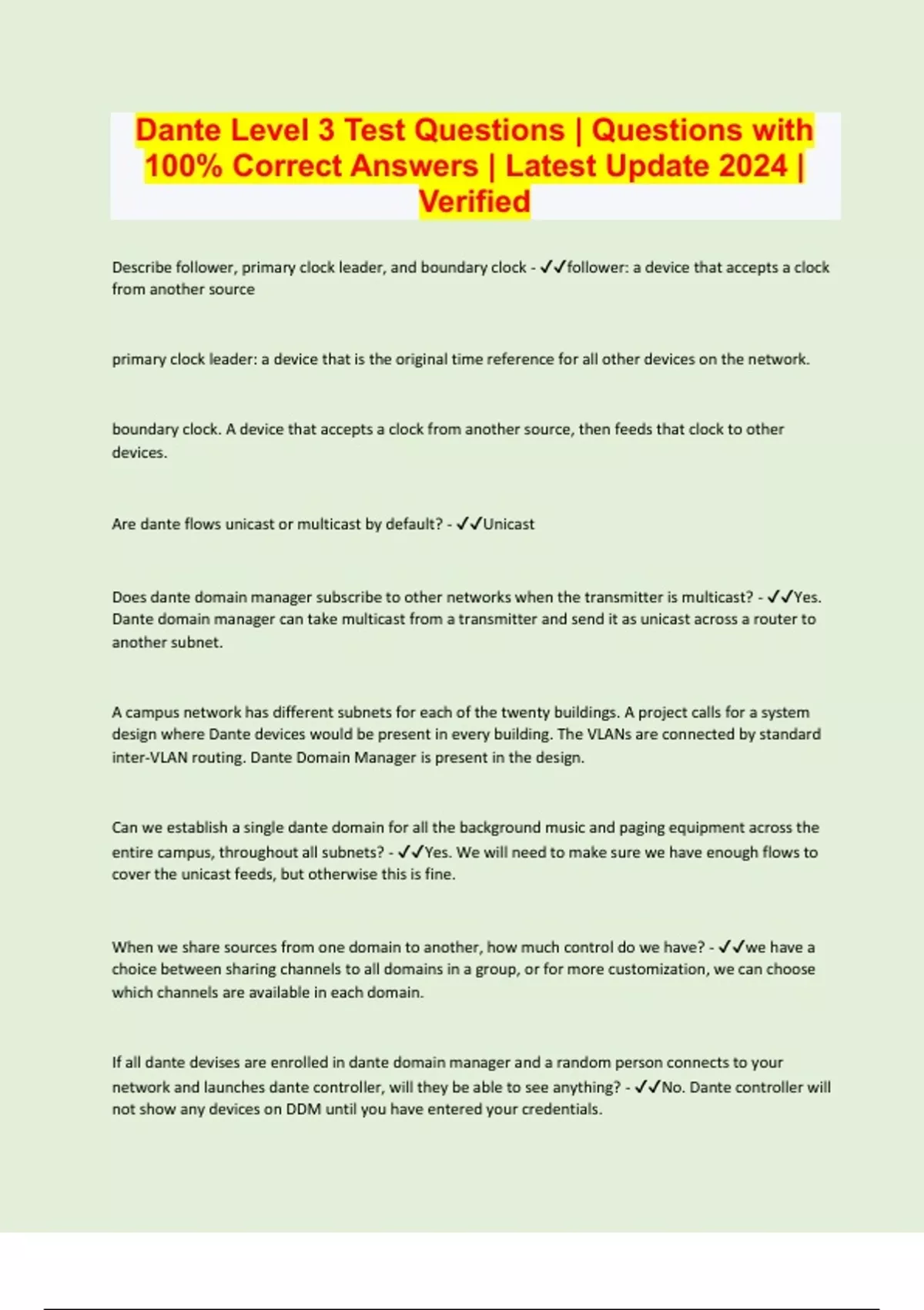 Dante Level 3 Test Questions | Questions with 100% Correct Answers ...