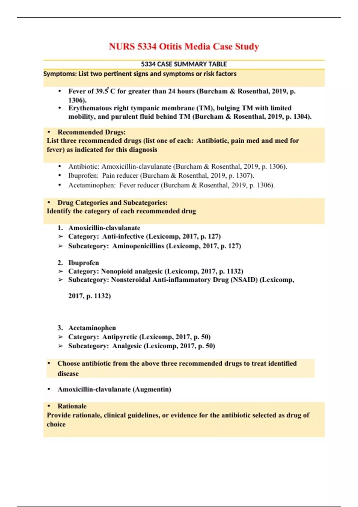 NURS 5334 Otitis Media Case Study - NURS 5334 - Stuvia US