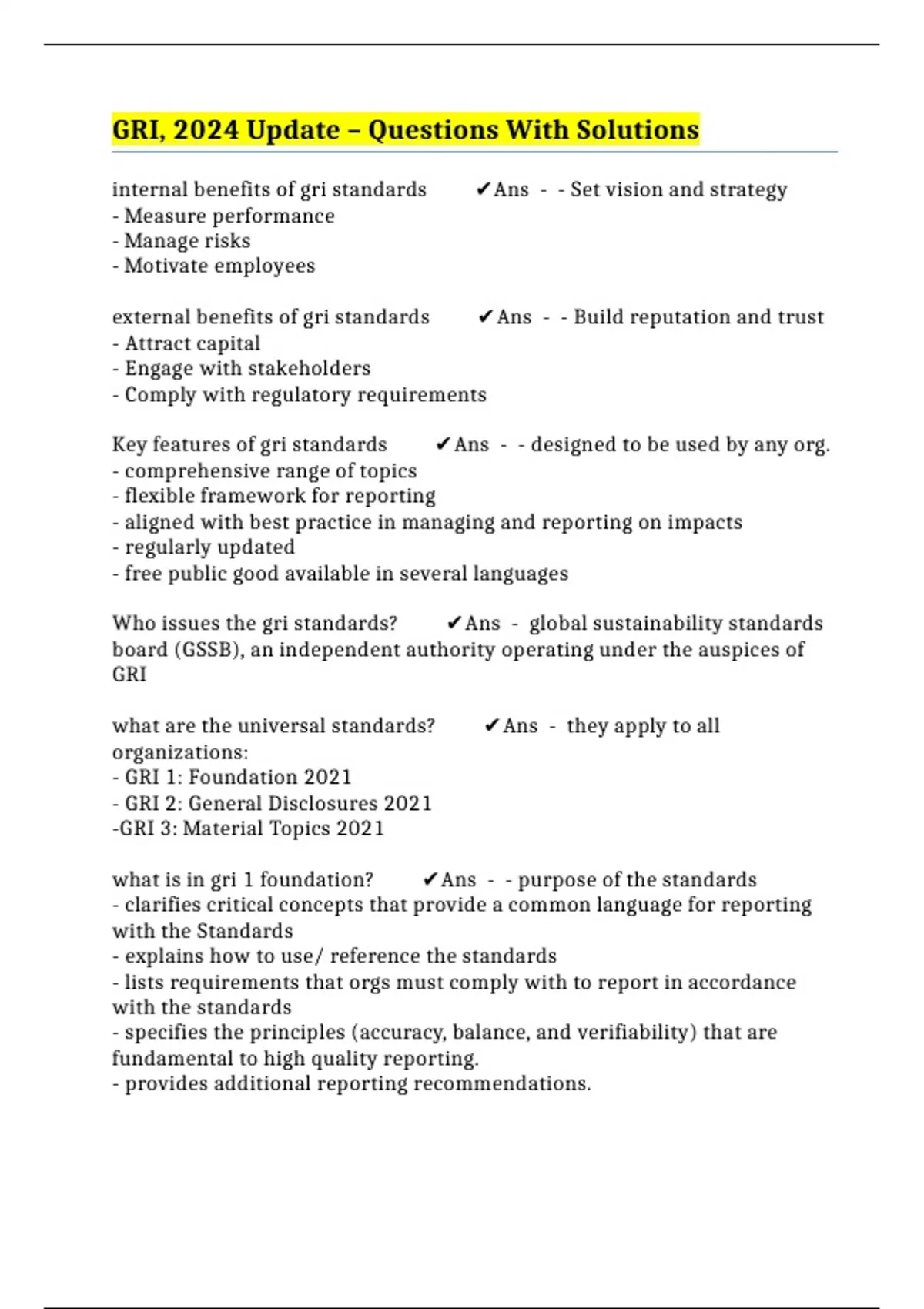 GRI, 2024 Update – Questions With Solutions - GRI - Stuvia US