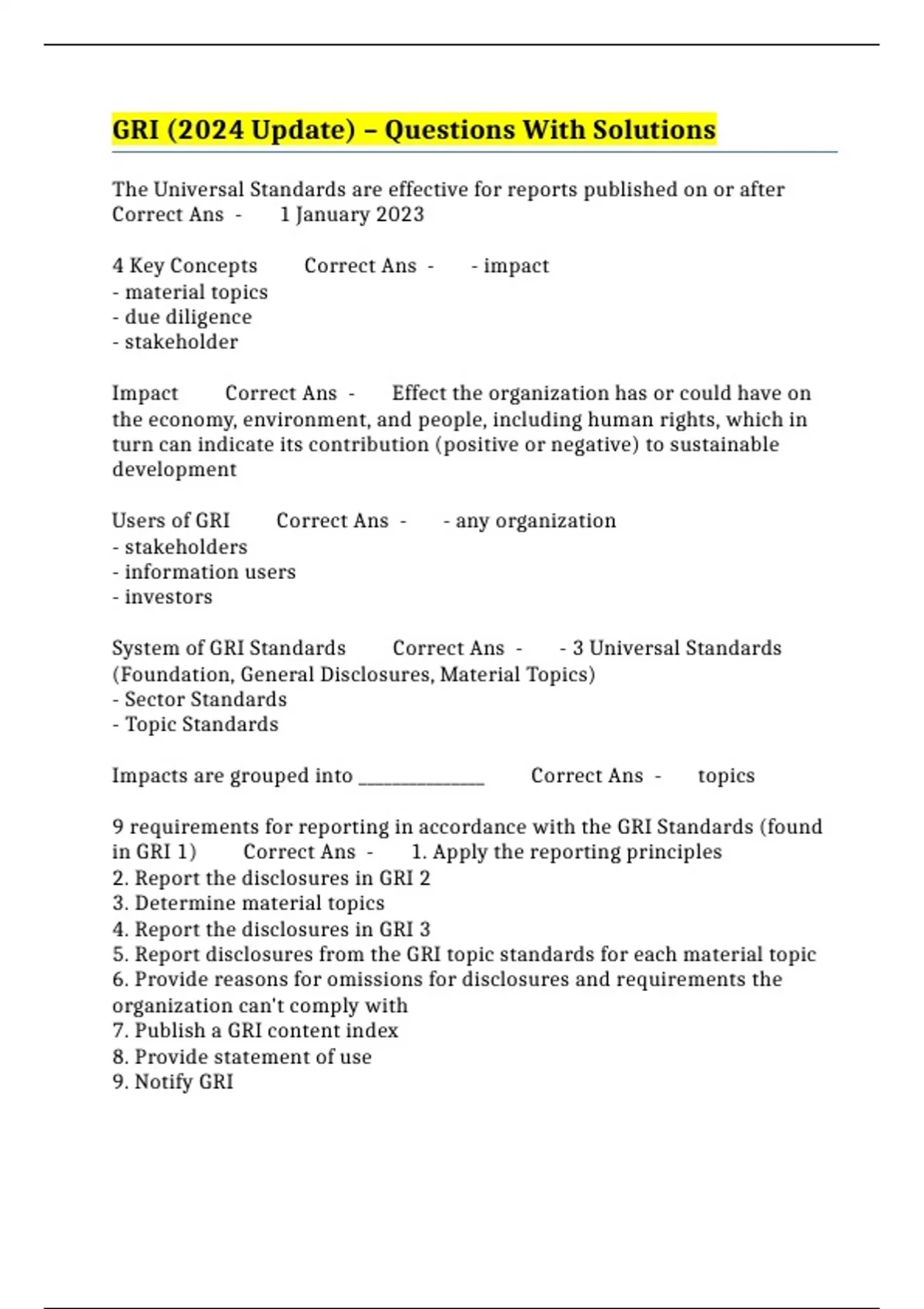 GRI (2024 Update) – Questions With Solutions - GRI - Stuvia