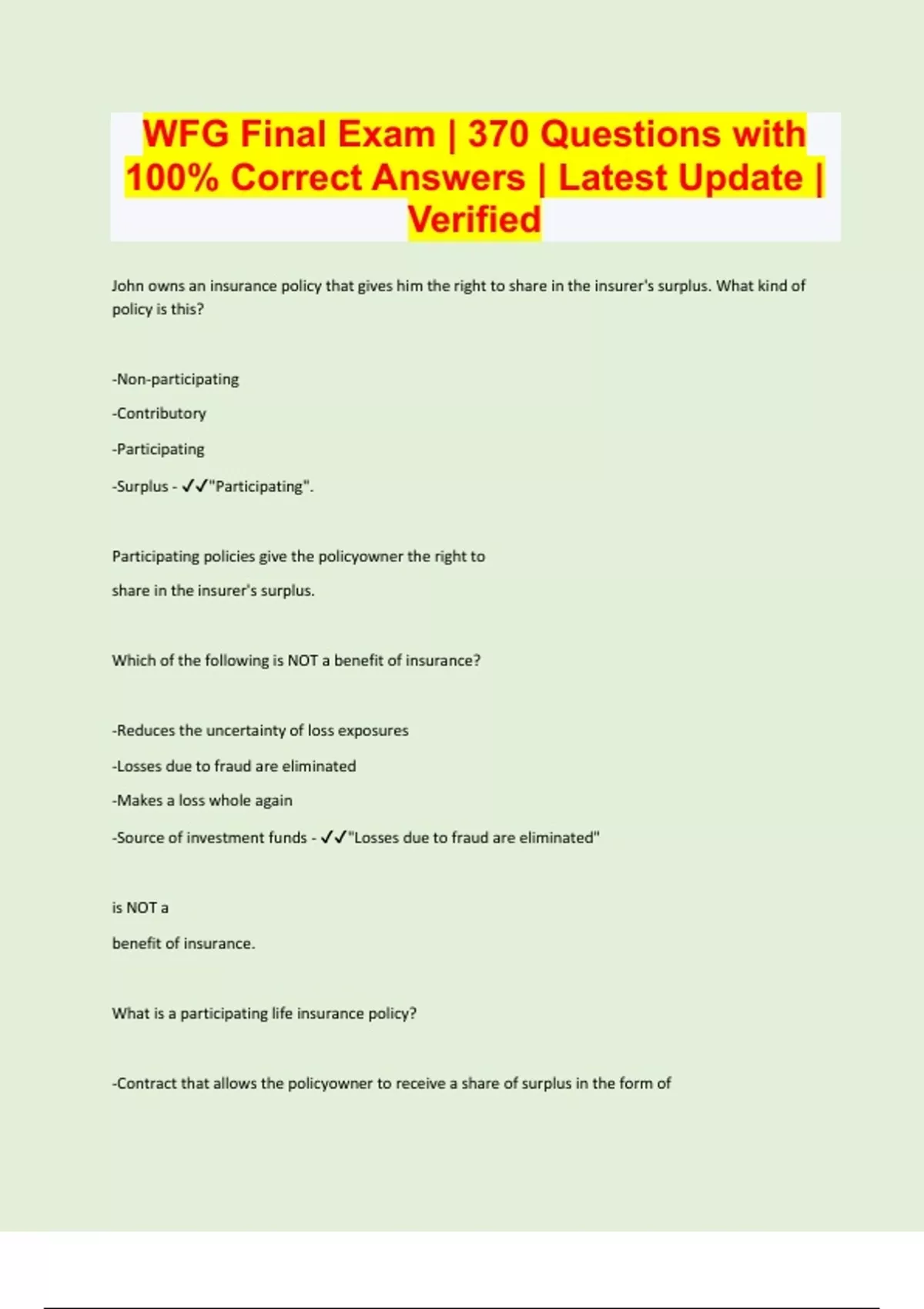 WFG Final Exam | 370 Questions with 100% Correct Answers | Latest ...