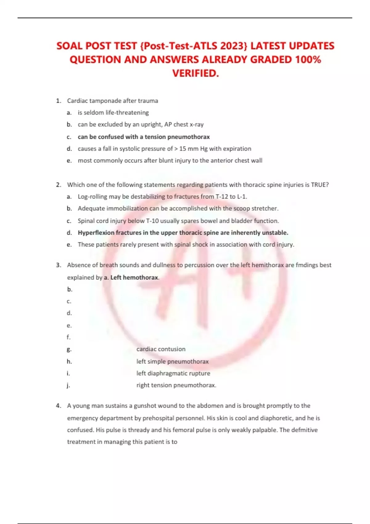 SOAL POST TEST {Post-Test-ATLS 2023} LATEST UPDATES QUESTION AND ...