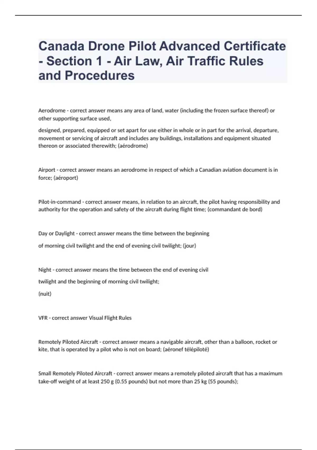 Canada Drone Pilot Advanced Certificate - Section 1 - Air Law, Air ...