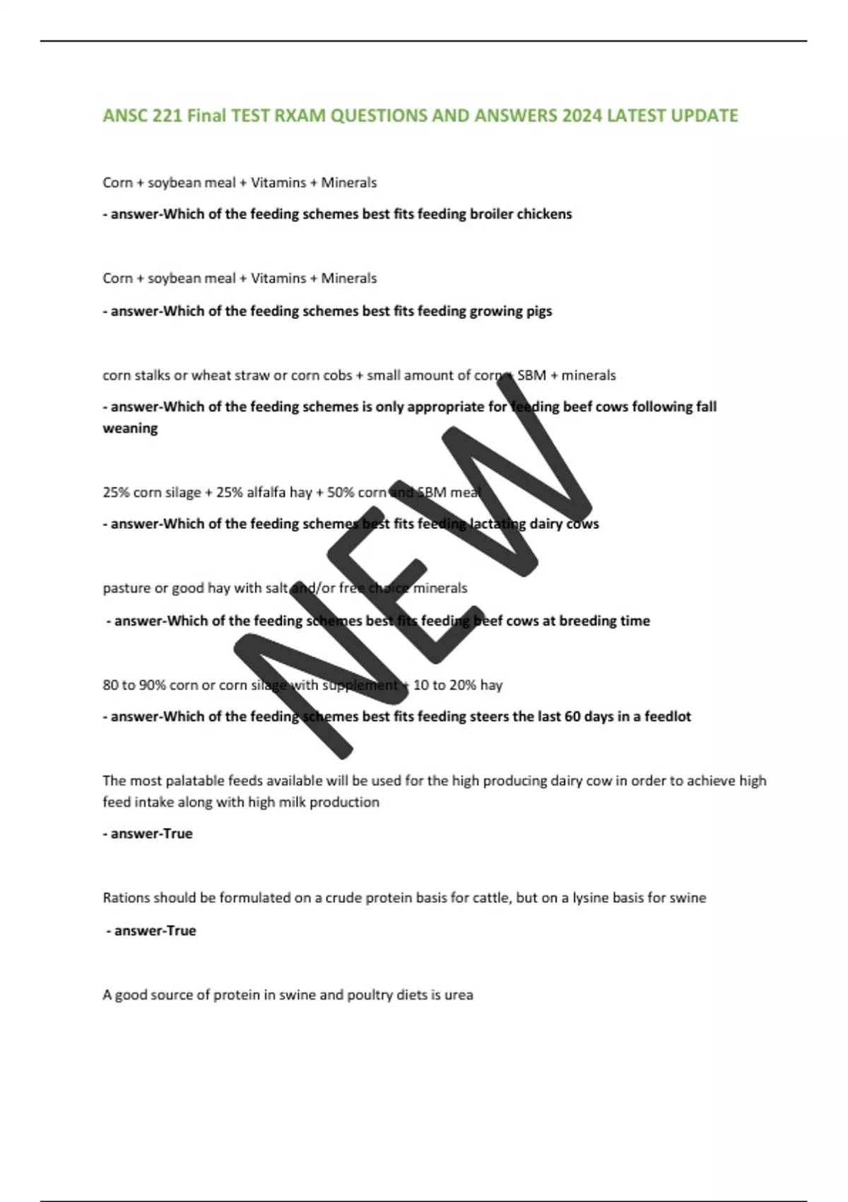 ANSC 221 Final TEST RXAM QUESTIONS AND ANSWERS 2024 LATEST UPDATE ...