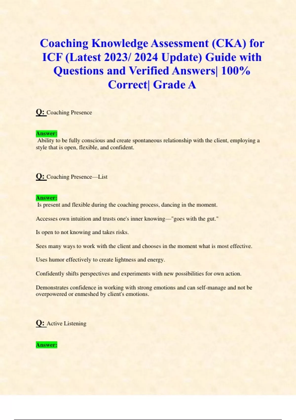 Coaching Knowledge Assessment (CKA) for ICF (Latest 2023/ 2024 Update ...