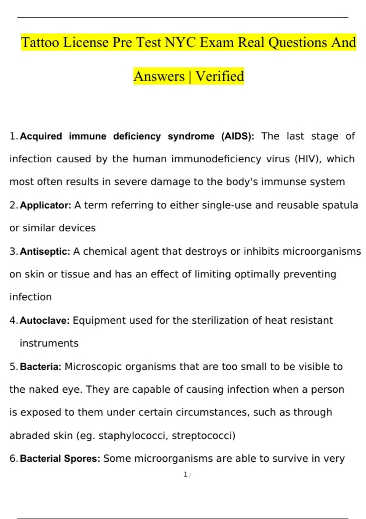 Tattoo License Pre Test NYC Exam Real Questions And Answers | Verified ...