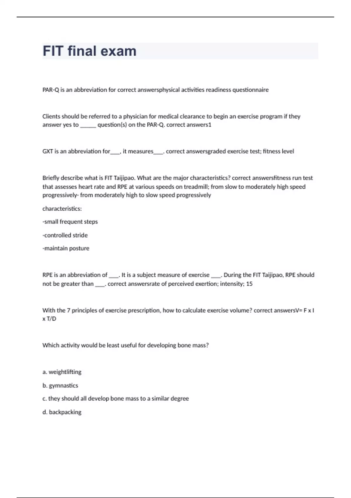 FIT final exam 2024 with verrified solutions - FIT fi - Stuvia US