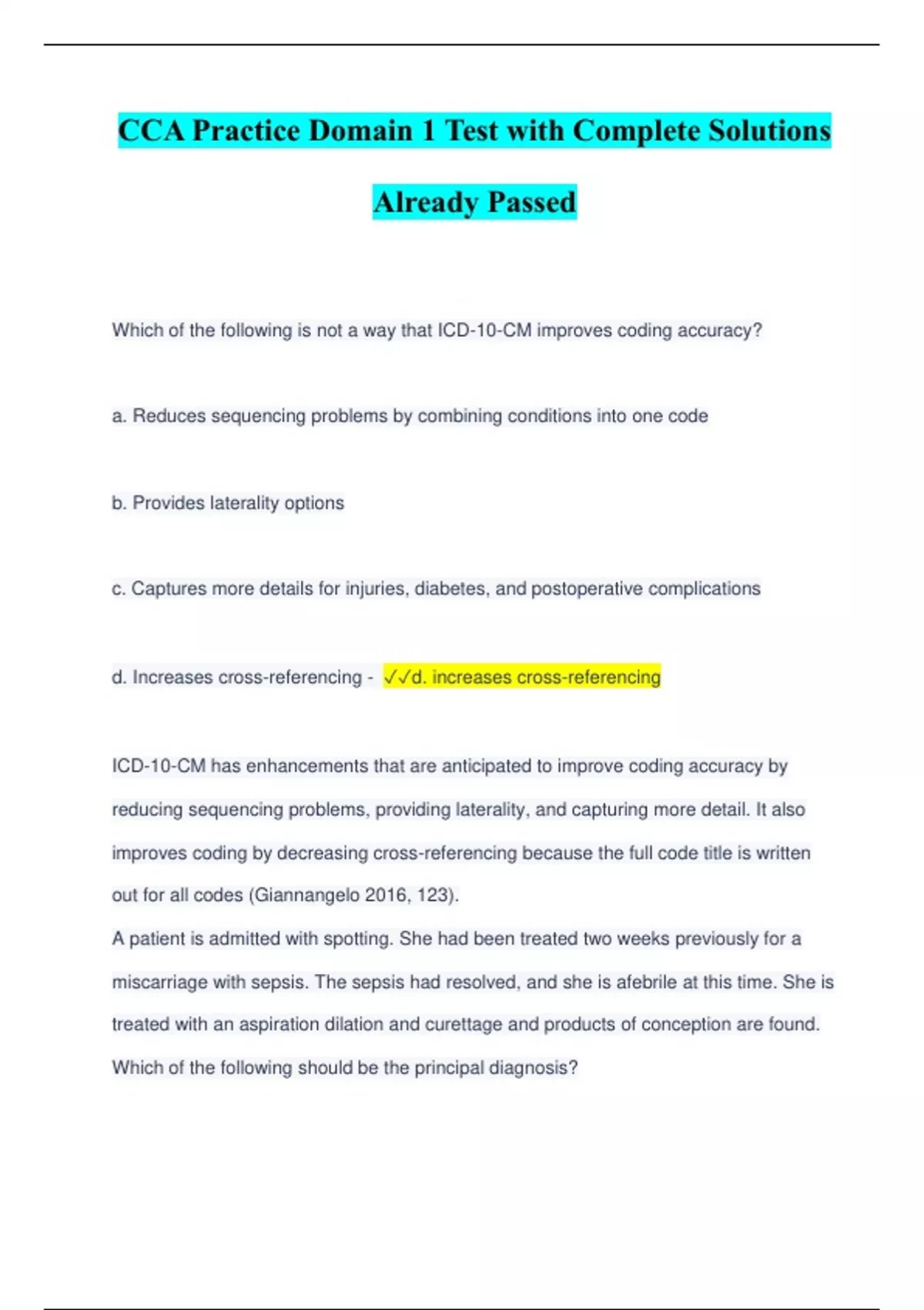 CCA Practice Domain 1 Test with Complete Solutions Already Passed - CCA ...