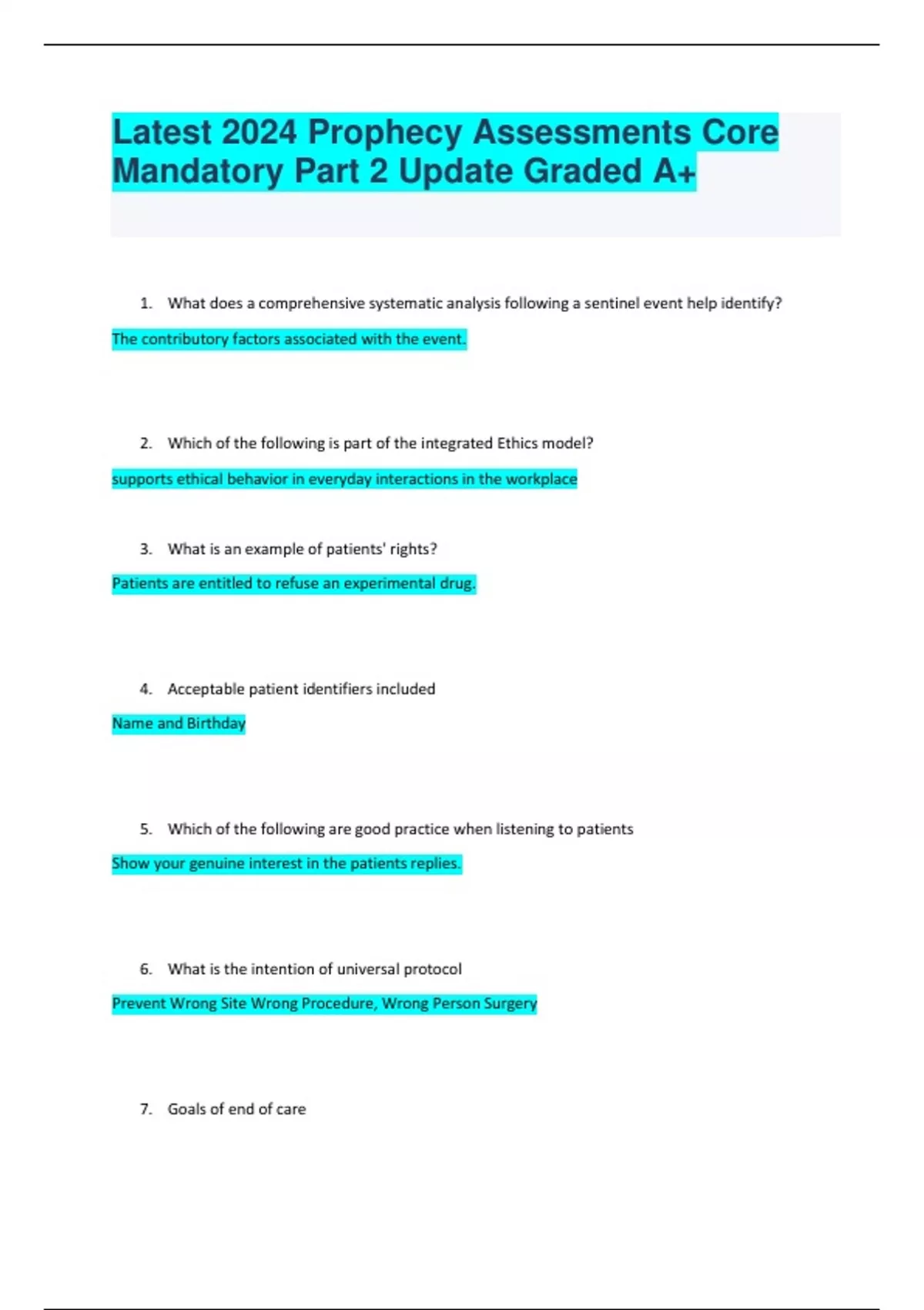 Latest 2024 Prophecy Assessments Core Mandatory Part 2 Update Graded A+ ...