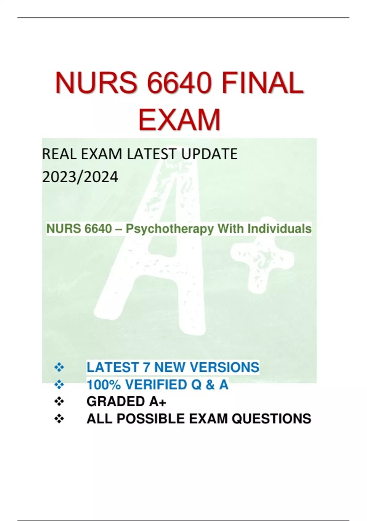 NURS 6640 FINAL EXAM REAL EXAM LATEST UPDATE 2023/2024 NURS 6640 ...