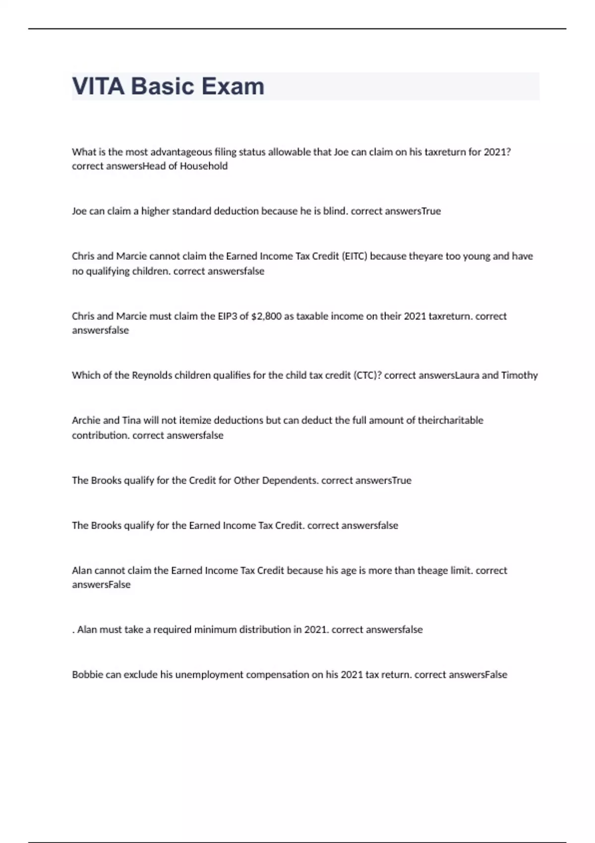 VITA Basic Exam 2024 with 100% correct answers - VITA Basic Ex - Stuvia US