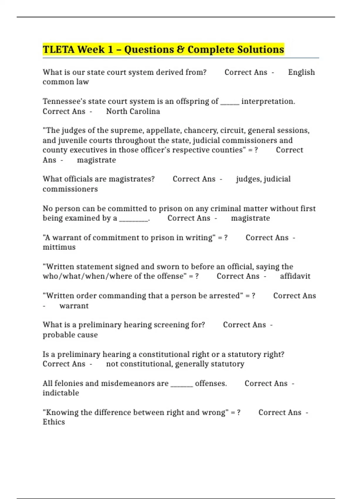 TLETA Week 1 – Questions & Complete Solutions - TLETA - Stuvia US