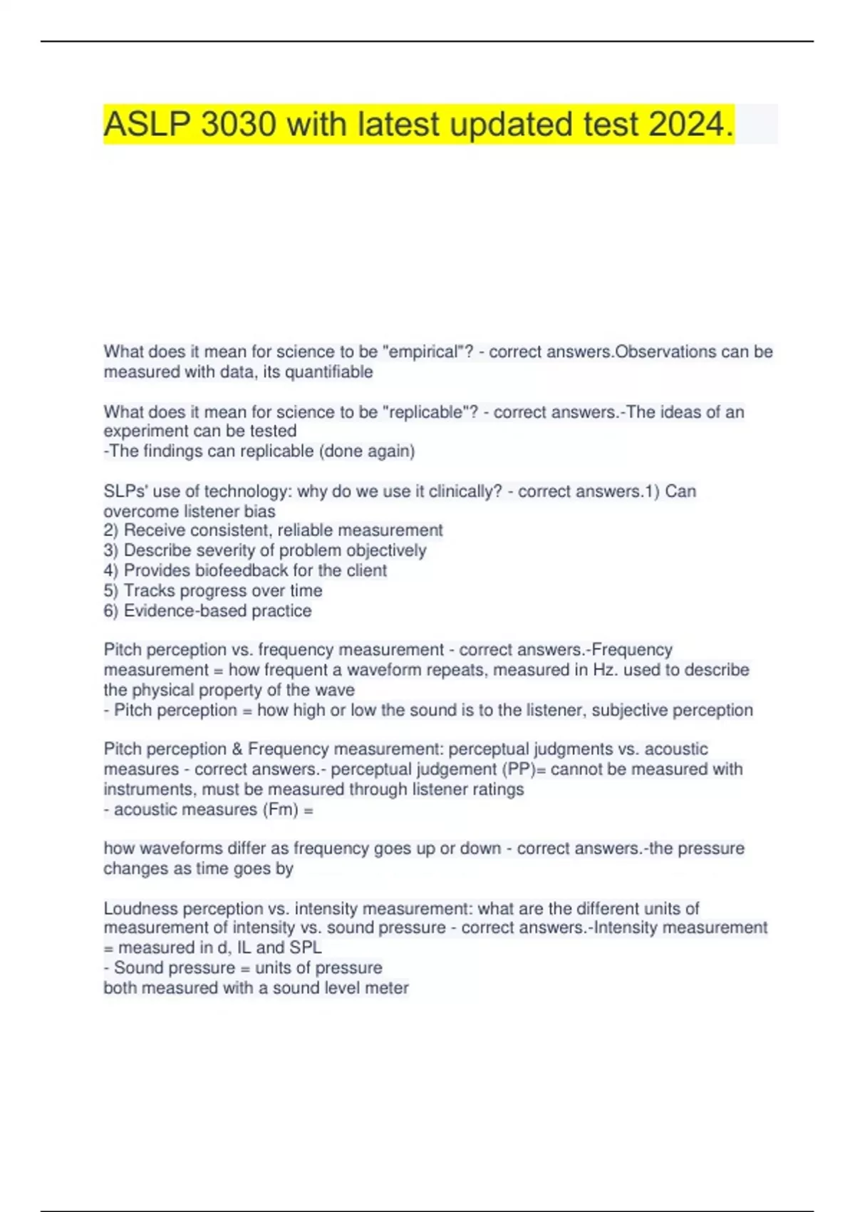 ASLP 3030 with latest updated test 2024. Bundled exam. - Stuvia US