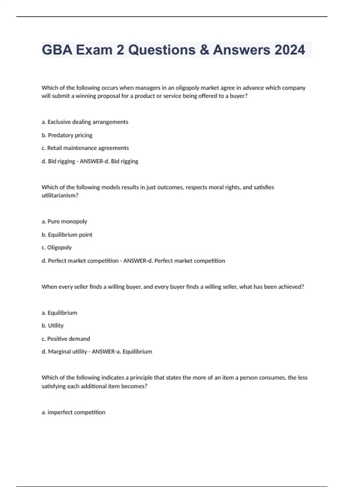 GBA Exam 2 Questions & Answers 2024 - GBA - Stuvia US