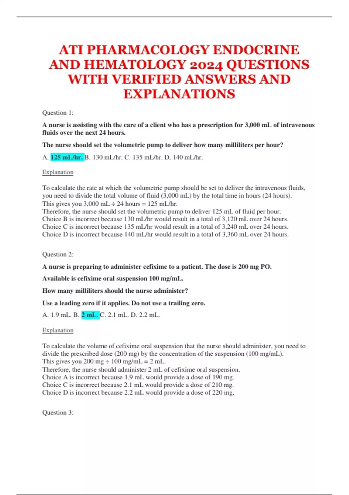 ATI PHARMACOLOGY ENDOCRINE AND HEMATOLOGY 2024 QUESTIONS WITH VERIFIED ...