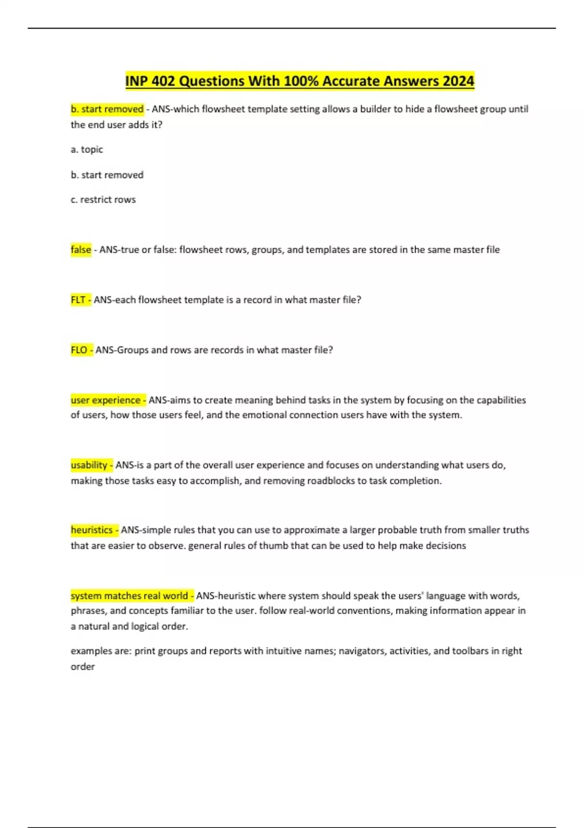 INP 402 Questions With 100% Accurate Answers 2024 - INP 402 - Stuvia US