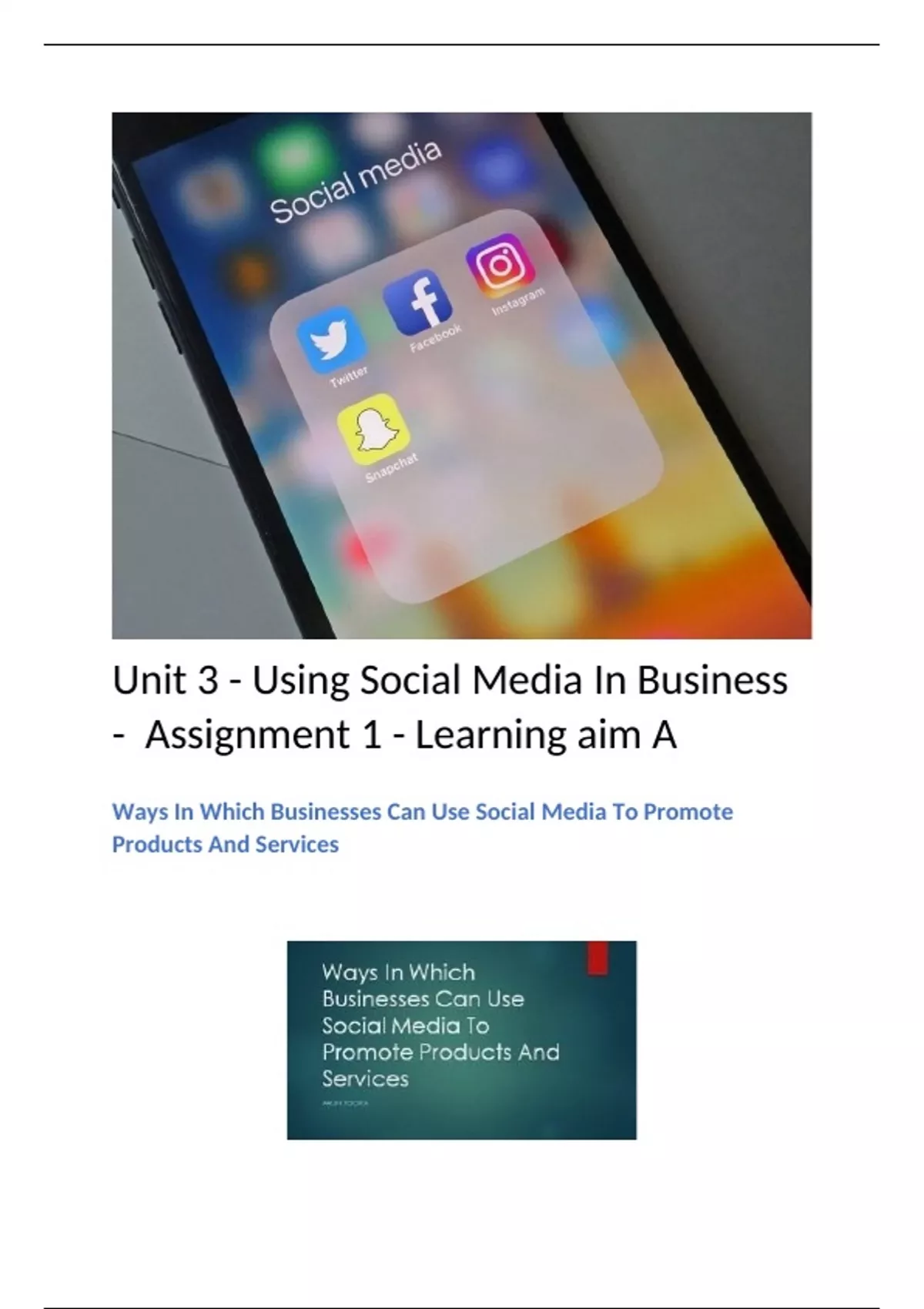 2025 Unit 3 Using Social Media In Business Assignment 1 Learning Aim A At Distinction Level