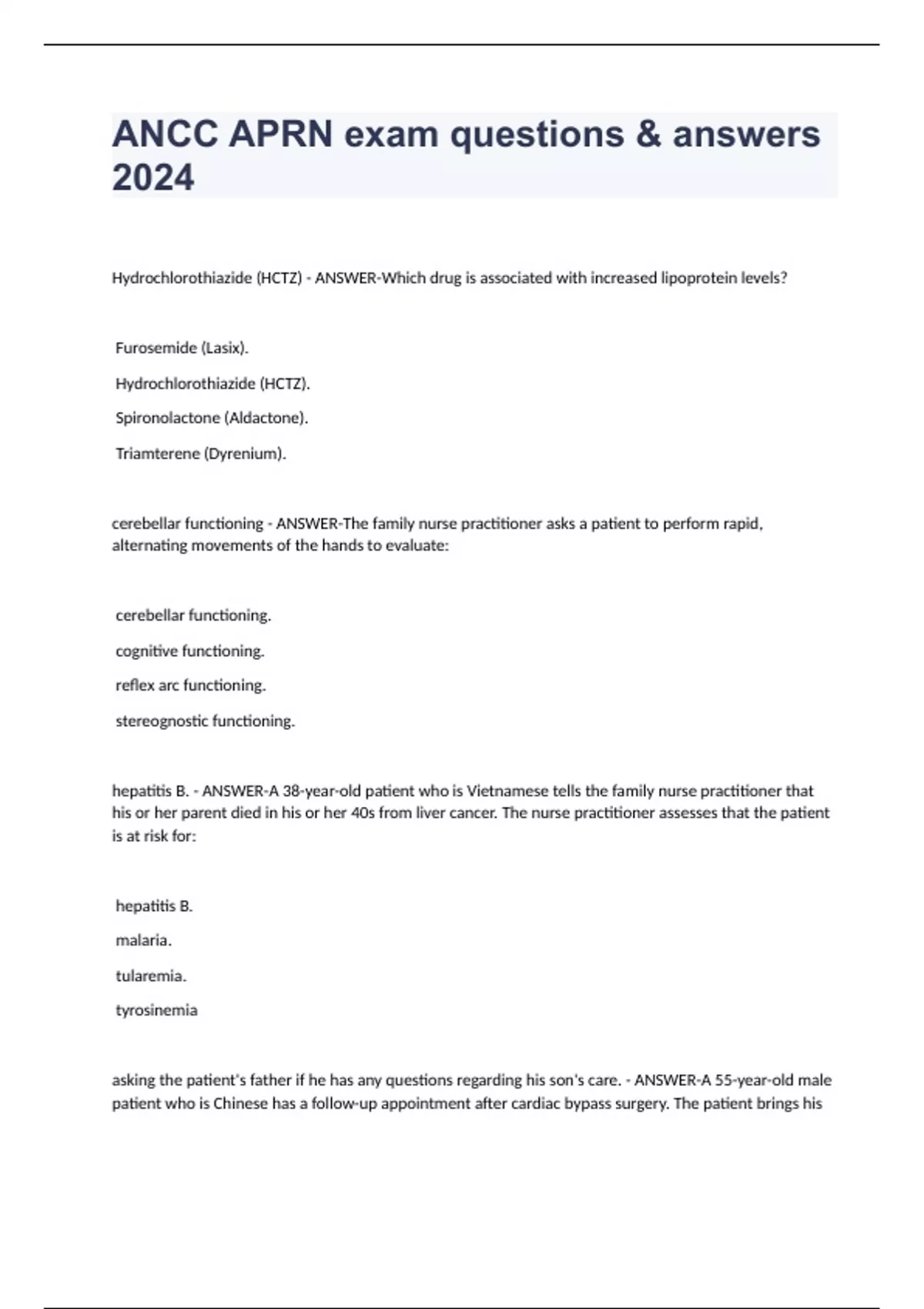 ANCC APRN exam questions & answers 2024 - ANCC APRN - Stuvia US