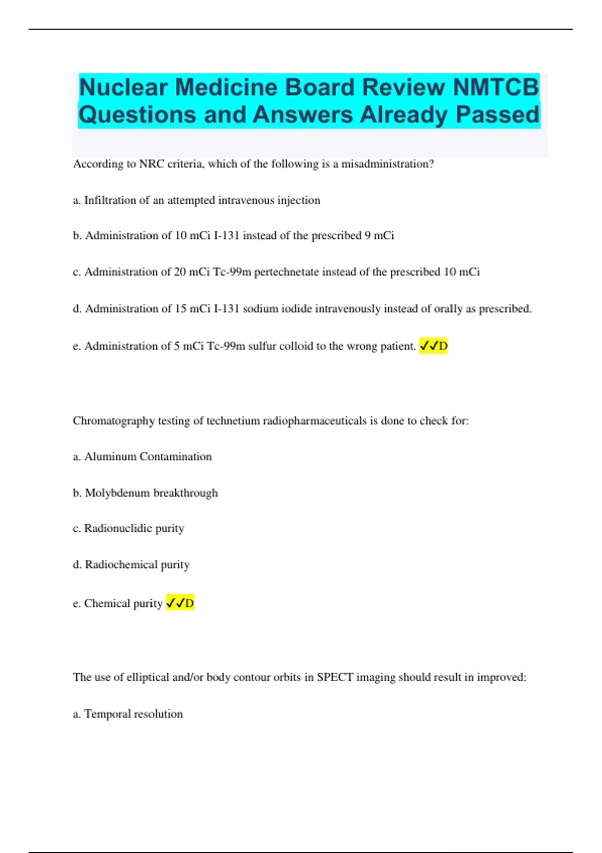 Nuclear Medicine Board Review NMTCB Bundled Exams Questions and Answers ...