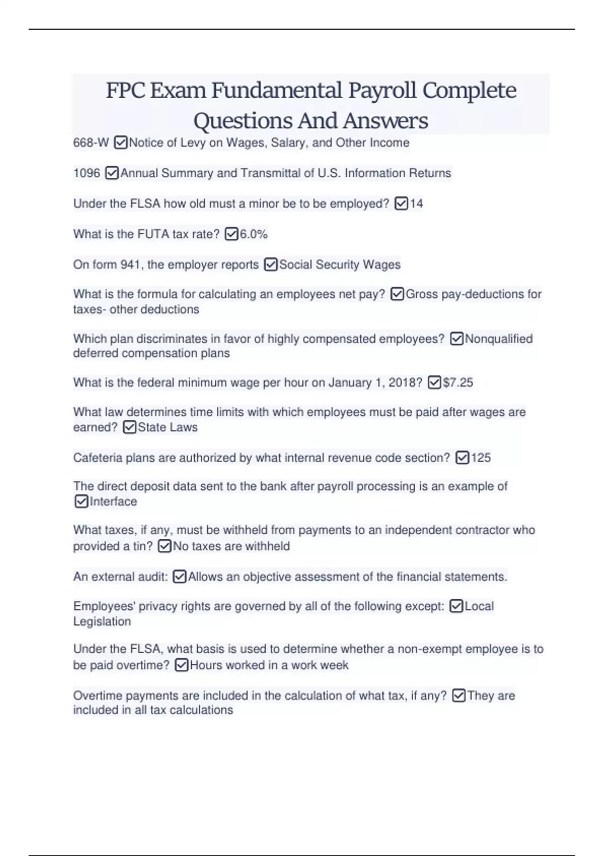 Fpc Exam Fundamental Payroll Complete Questions And Answers Fpc Fundamental Payroll Stuvia Us