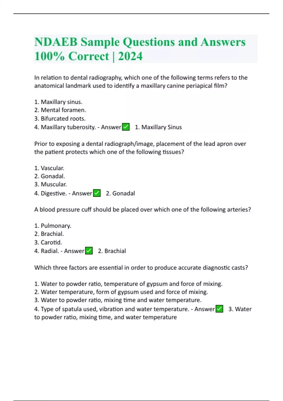 Ndaeb Sample Questions And Answers 100 Correct 2024 Ndaeb Stuvia Us