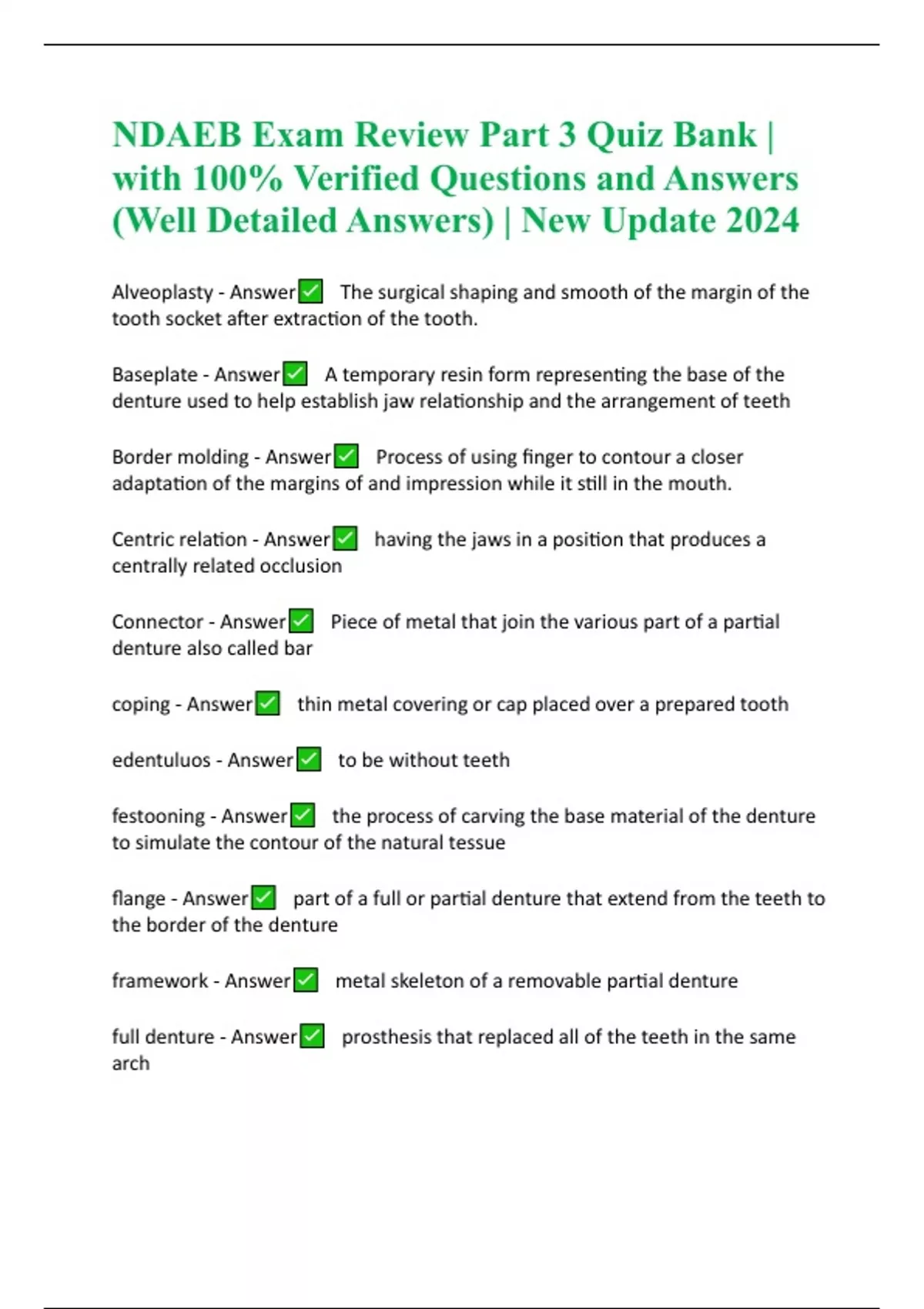 NDAEB Exam Review Part 3 Quiz Bank | with 100% Verified Questions and ...