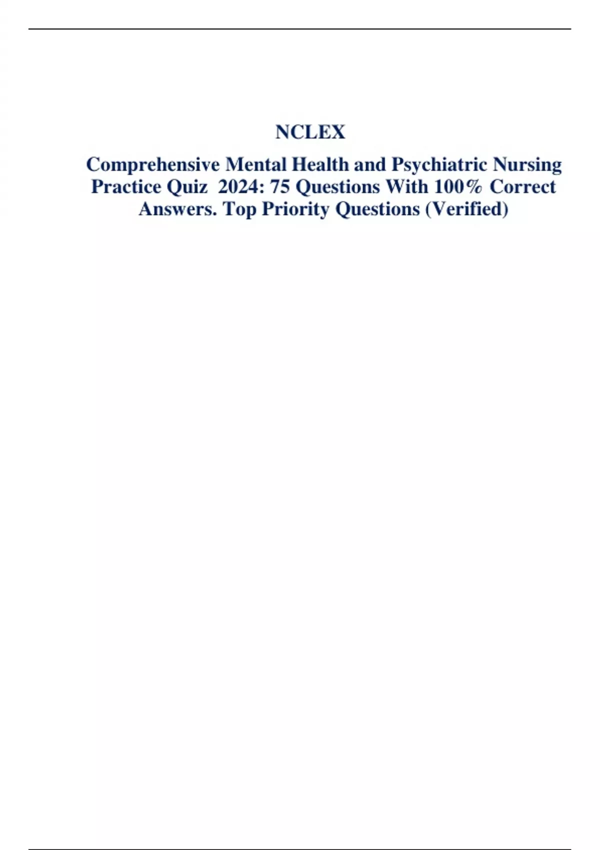 Nclex Comprehensive Mental Health And Psychiatric Nursing Practice Quiz