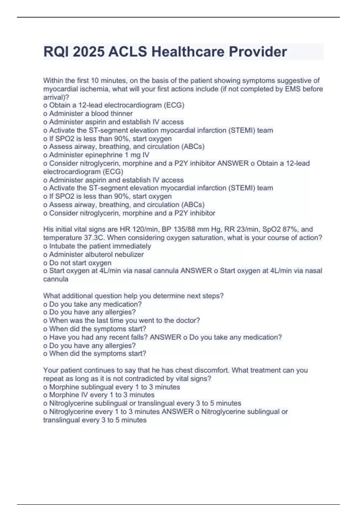 RQI 2025 ACLS Healthcare Provider - ACLS - Stuvia US