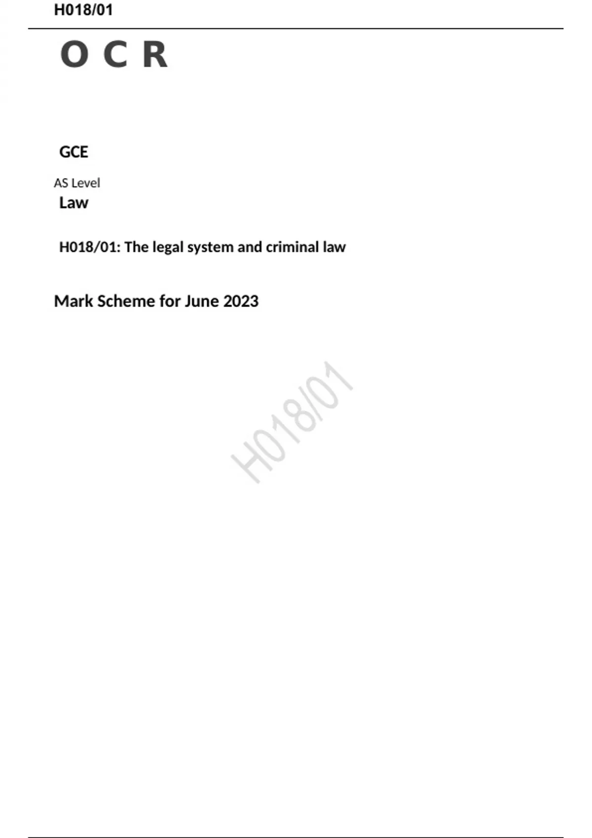 OCR AS Level Law Paper 1 Mark Scheme for June 2023-H018/01 - LAW 2023 ...