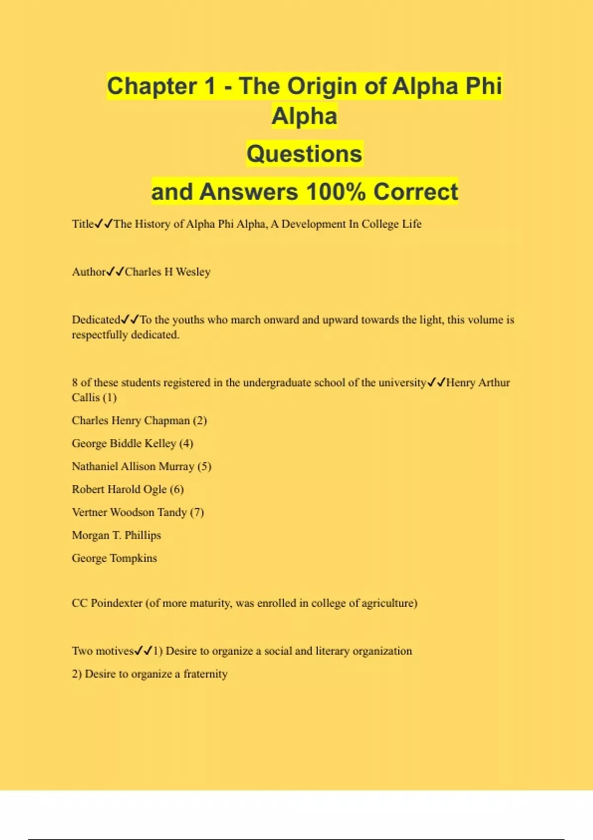 Chapter 1 - The Origin of Alpha Phi Alpha Questions and Answers 100% ...