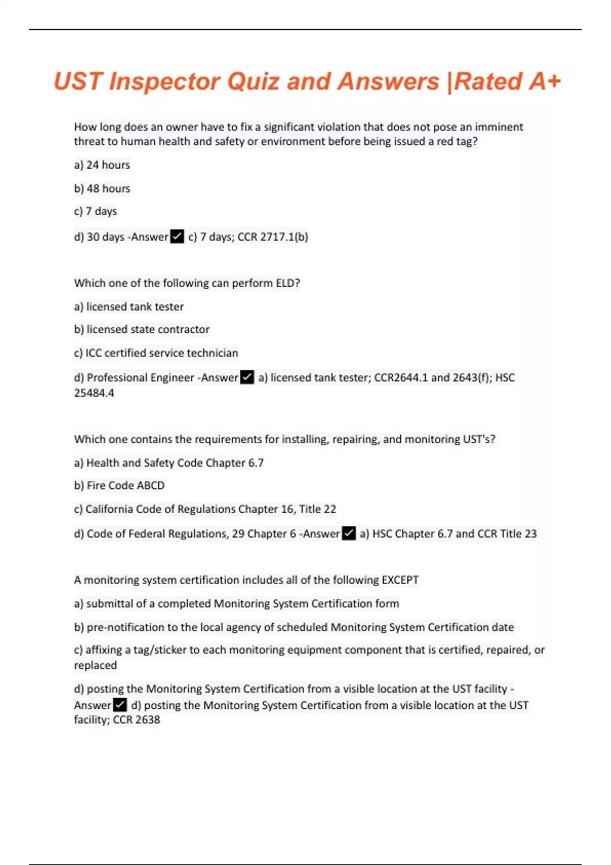 UST Inspector Quiz and Answers Rated A+ - UST - Stuvia US