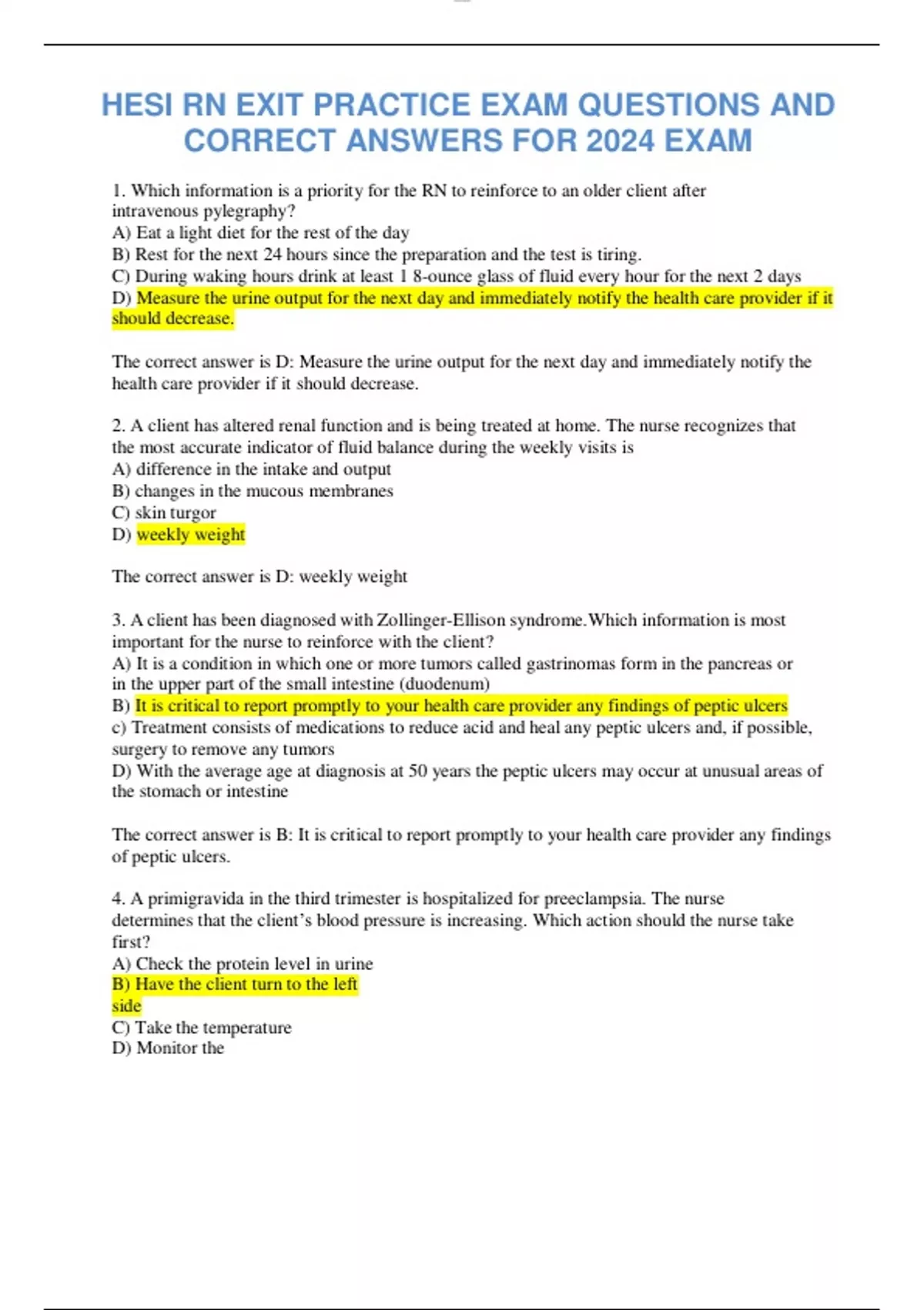 HESI RN EXIT PRACTICE EXAM QUESTIONS AND CORRECT ANSWERS FOR 2024 EXAM ...
