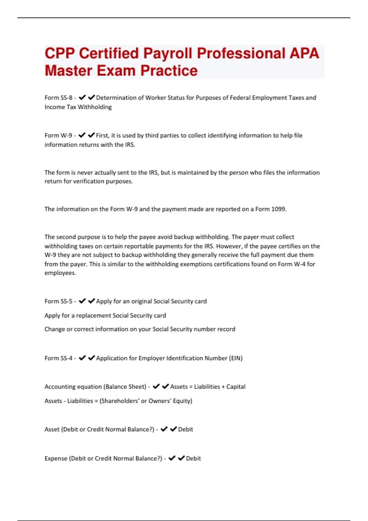 CPP Certified Payroll Professional APA Master Exam Practice Questions And Answers Verified 100% ...