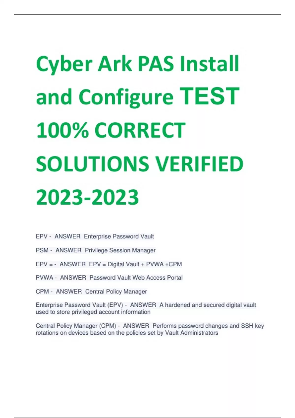 2024 Cyber Ark PAS Install and Configure TEST 100% CORRECT SOLUTIONS ...
