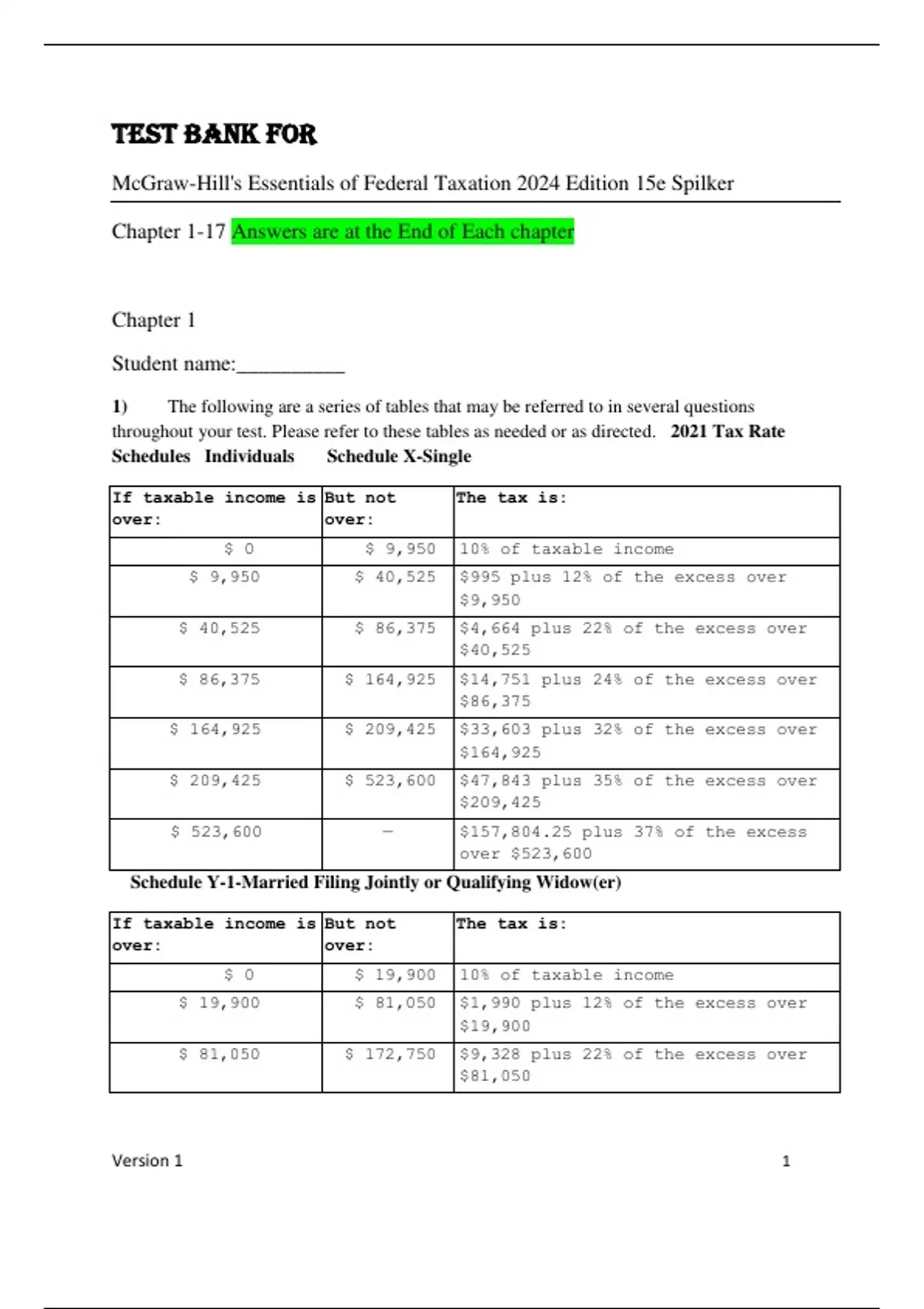 Test Bank for McGraw-Hill's Essentials of Federal Taxation 2024 Edition ...