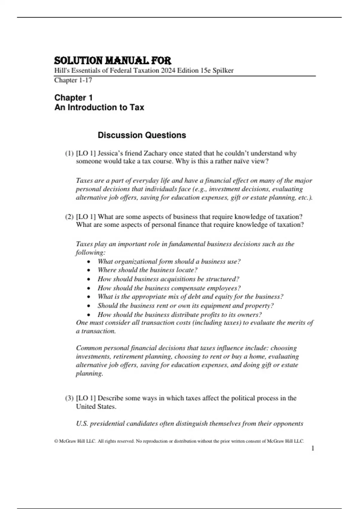 Solution Manual for McGraw-Hill's Essentials of Federal Taxation 2024 ...