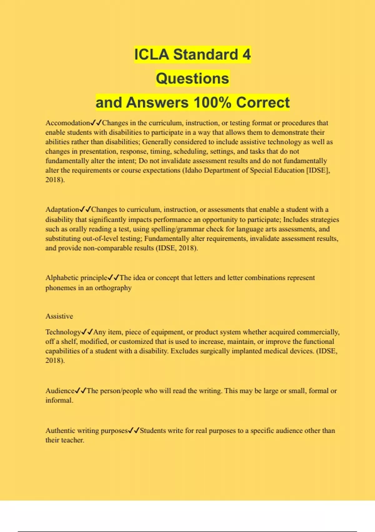 ICLA Standard 4 Questions and Answers 100% Correct - ICLA - Stuvia US