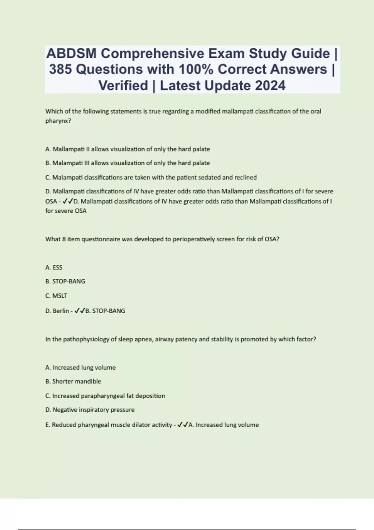 ABDSM Comprehensive Exam Study Guide | 385 Questions with 100% Correct Answers | Verified ...