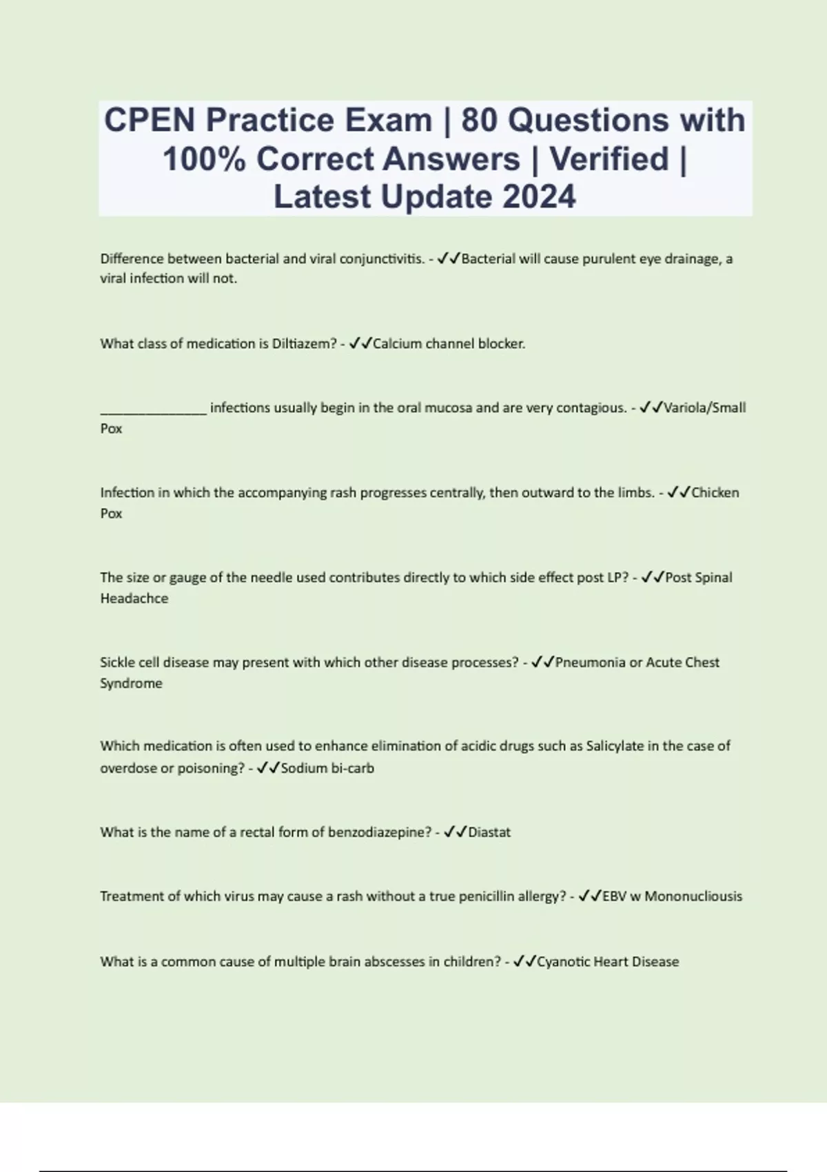 CPEN Practice Exam | 80 Questions with 100% Correct Answers | Verified ...