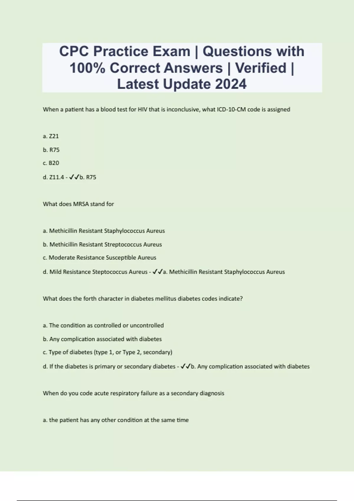 CPC Practice Exam | Questions with 100% Correct Answers | Verified ...