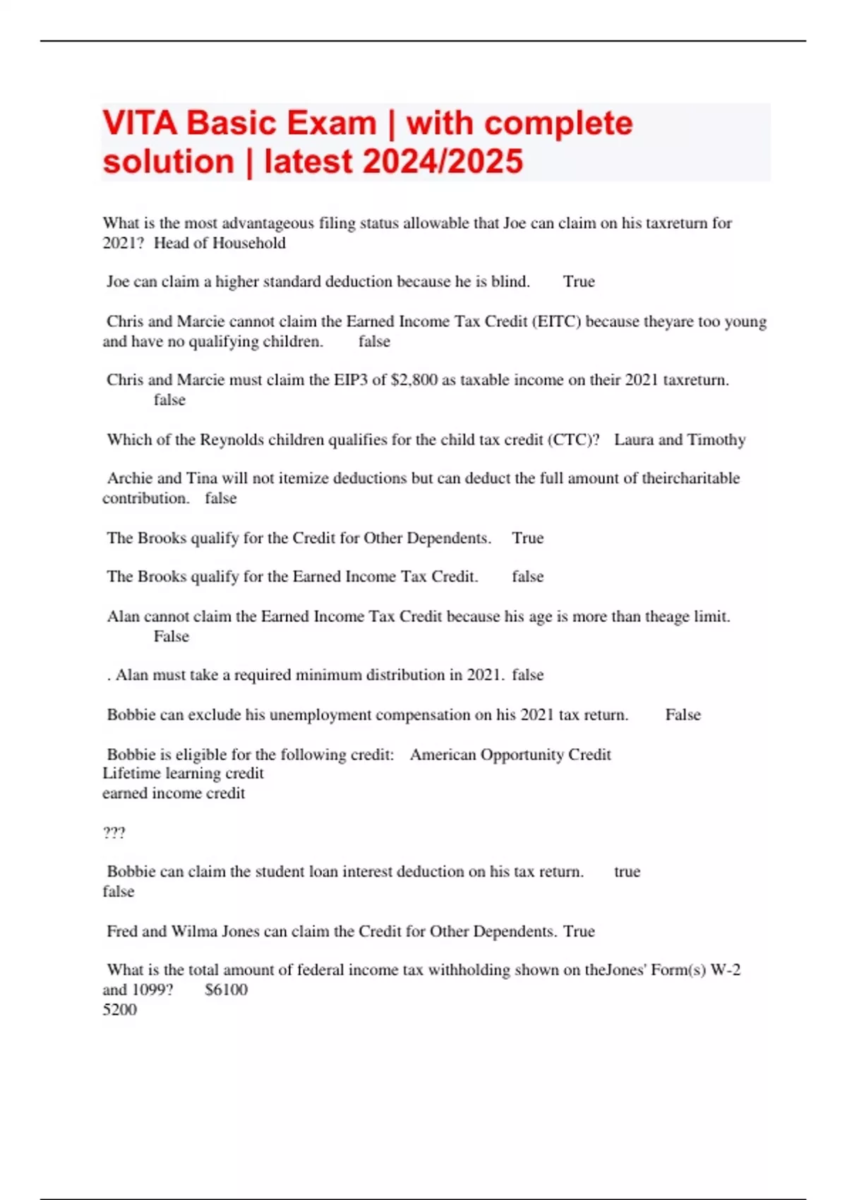 VITA Basic Exam | with complete solution | latest 2024/2025 - VITA ...