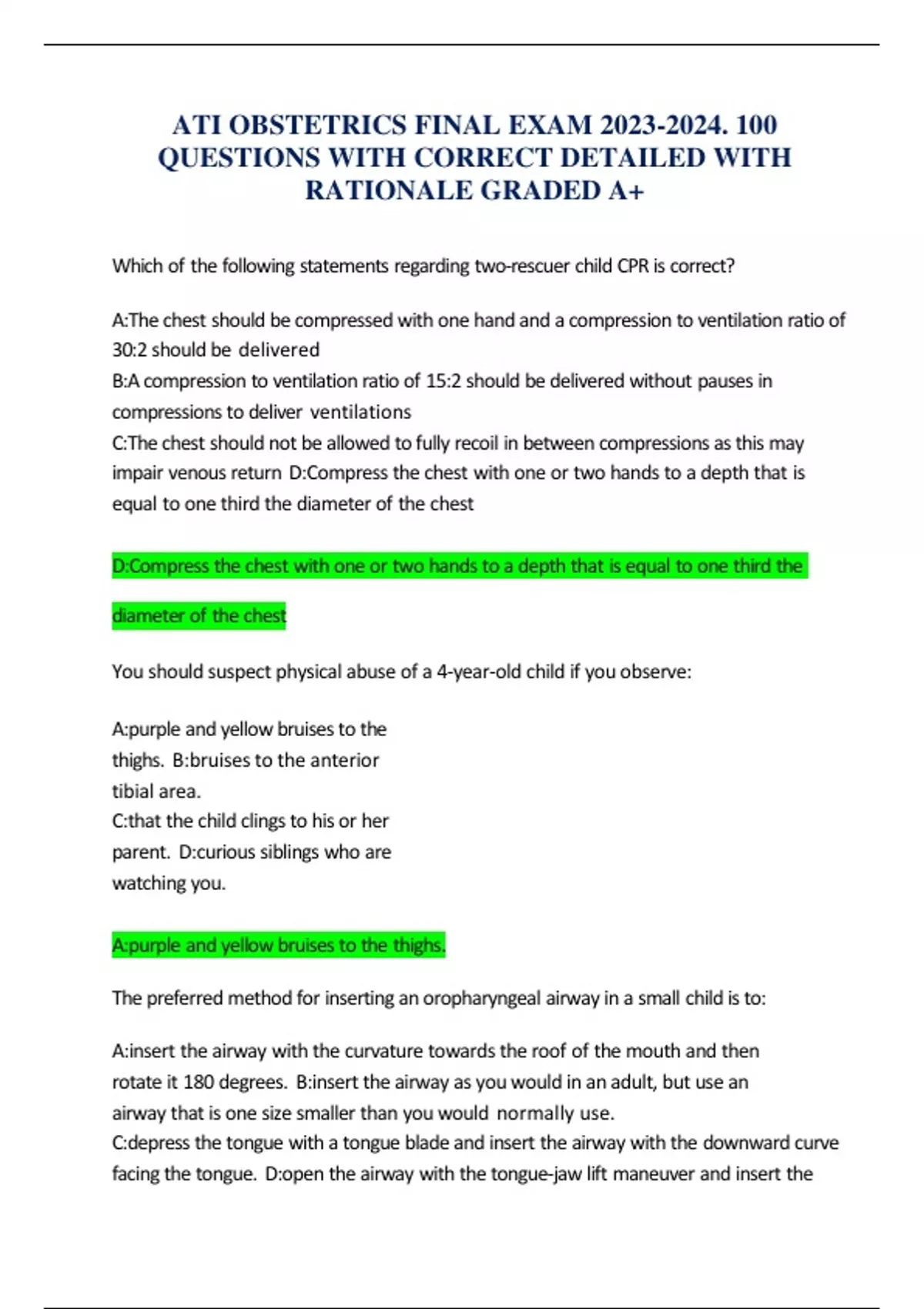 ATI OBSTETRICS FINAL EXAM . 100 QUESTIONS WITH CORRECT DETAILED WITH ...