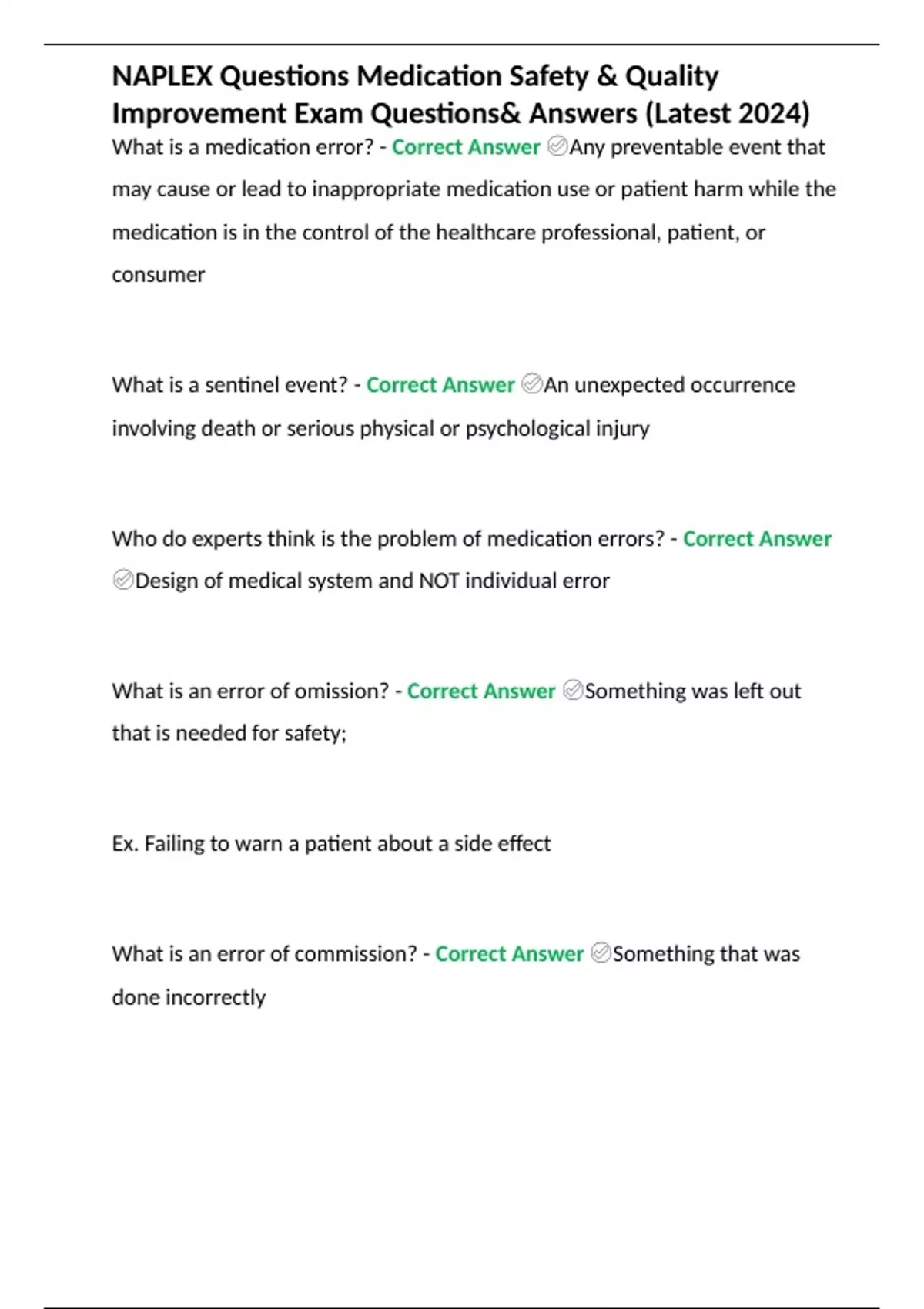 NAPLEX Questions Medication Safety & Quality Improvement Exam Questions ...
