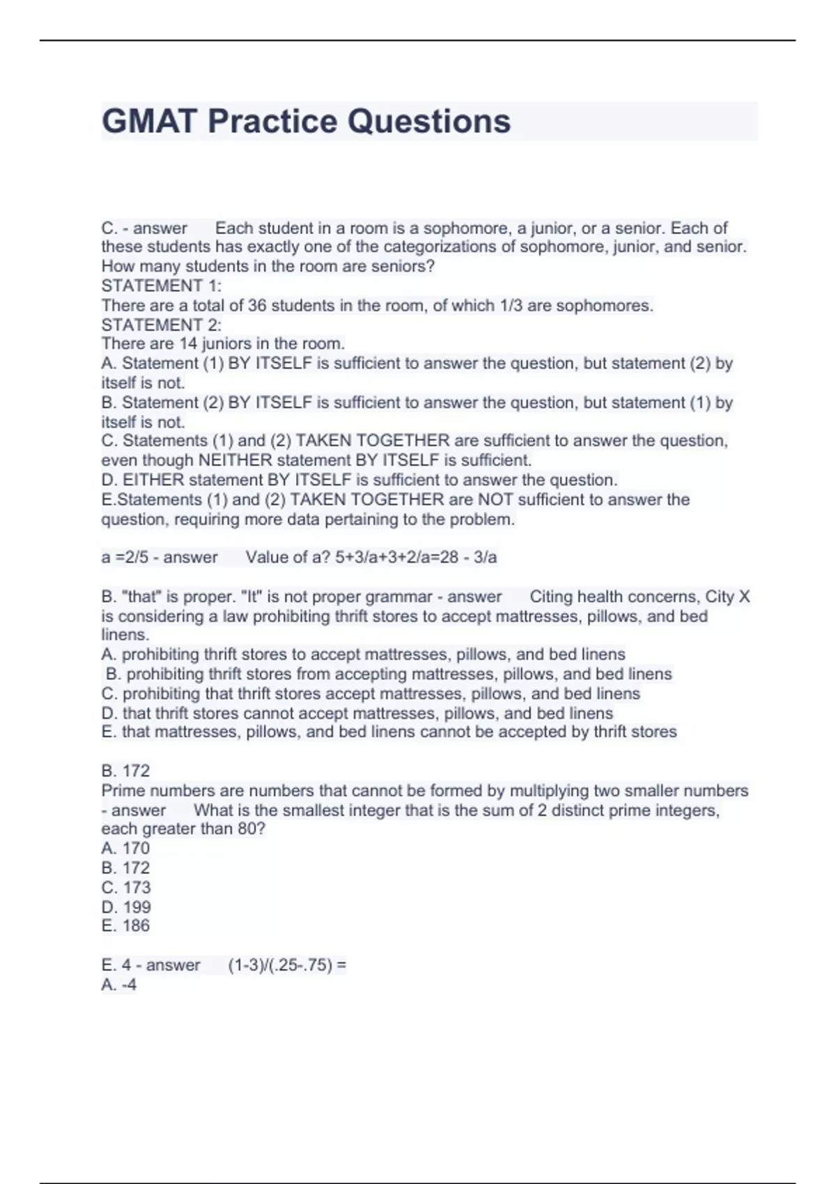 GMAT Practice Questions with complete solutions 2024 - GMAT - Stuvia US