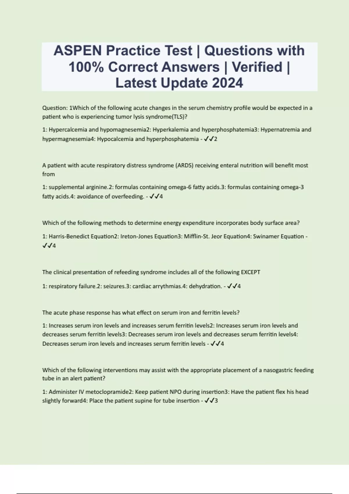 ASPEN Practice Test | Questions with 100% Correct Answers | Verified ...