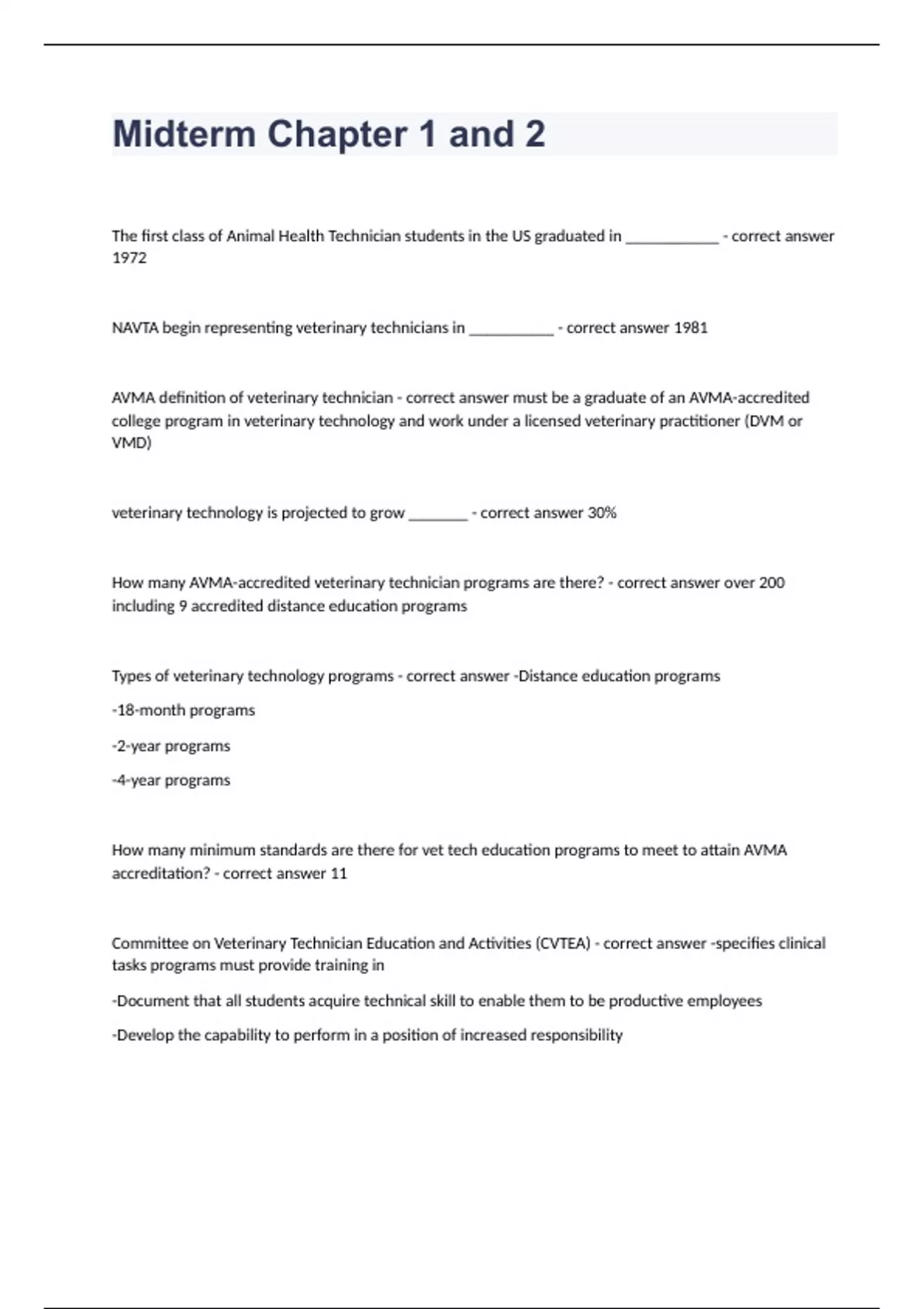 Midterm Chapter 1 and 2 Question and answers correctly solved 2023/2024 - NAVTA - Stuvia US