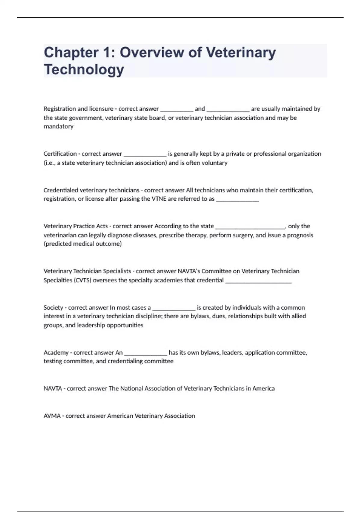 Chapter 1 Overview of Veterinary Technology Question and answers 100% ...